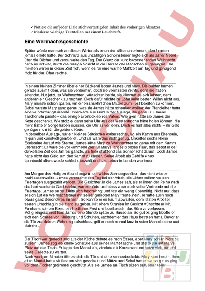 Arbeitsblatt: Eine Weihnachtsgeschichte - Deutsch - Textverständnis