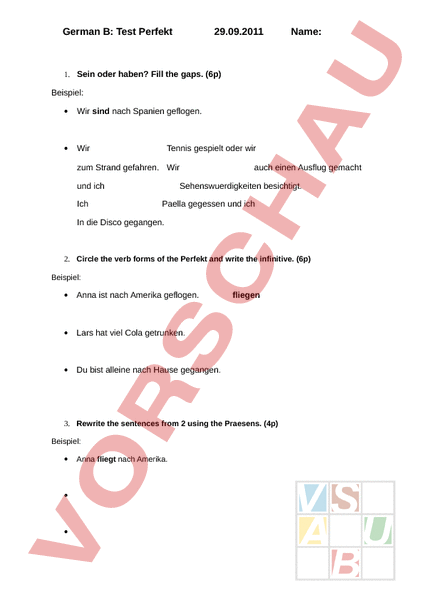 Arbeitsblatt: Test Perfekt - Deutsch - DaZ