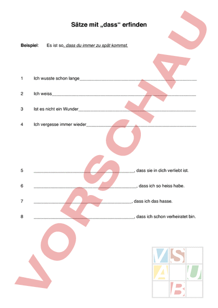 Arbeitsblatt: dass-Sätze erfinden - Deutsch - Grammatik