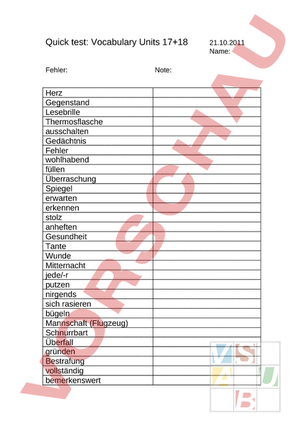 Arbeitsblatt: Ready for English Units 17+18 Voc - Englisch - Wortschatz