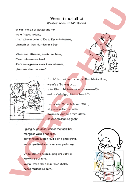 Arbeitsblatt: Weni mol alt bi - Musik - Singen / Lieder