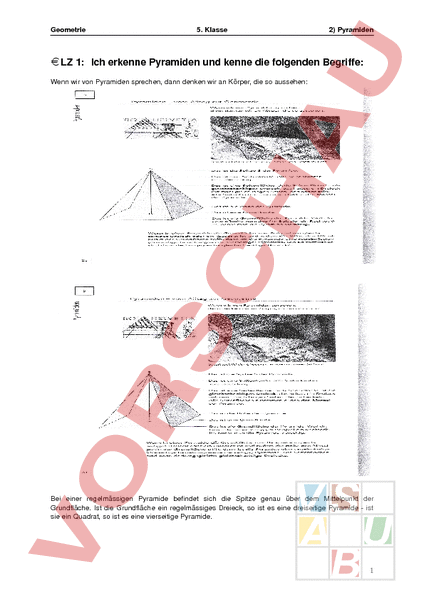 Arbeitsblatt: Pyramiden - Geometrie - Gemischte Themen