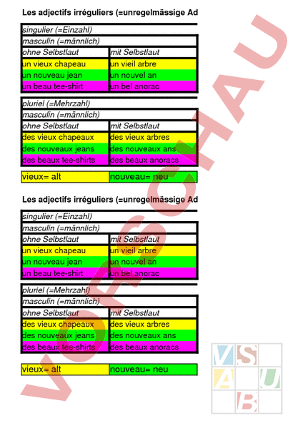 Arbeitsblatt: BC2 E 20 Adjectifs irreguliers - Französisch - Grammatik