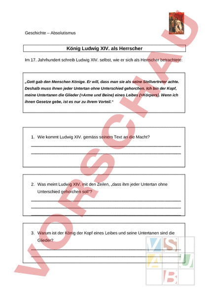 Arbeitsblatt: König Ludwig als Herrscher - Geschichte - Neuzeit