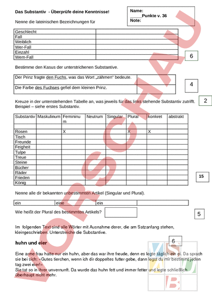 Arbeitsblatt: Das Substantiv - Deutsch - Grammatik