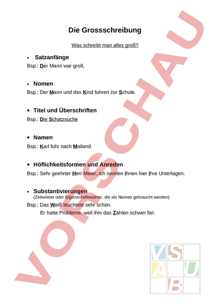 Arbeitsblatt: Die Großschreibung - Deutsch - Grammatik