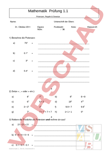 Arbeitsblatt: LZK_M1_2a_Potenzen und Regeln Sek B - Mathematik ...