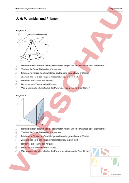 Arbeitsblatt: mathbu 9 LU 6 Pyramiden und Prismen - Geometrie - Körper ...