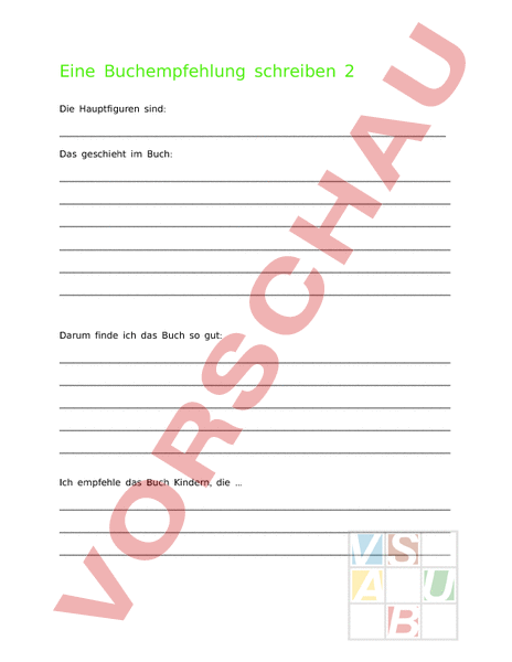 Arbeitsblatt: Buchempfehlung schreiben 2 - Deutsch - Texte schreiben