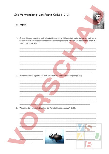Arbeitsblatt: Die Verwandlung/Kafka - Deutsch - Leseförderung / Literatur