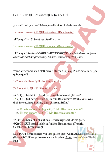Arbeitsblatt: Théorie Ce Que/ ce Qui - Französisch - Grammatik