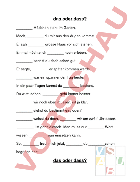 Arbeitsblatt Das Oder Dass Deutsch Rechtschreibung