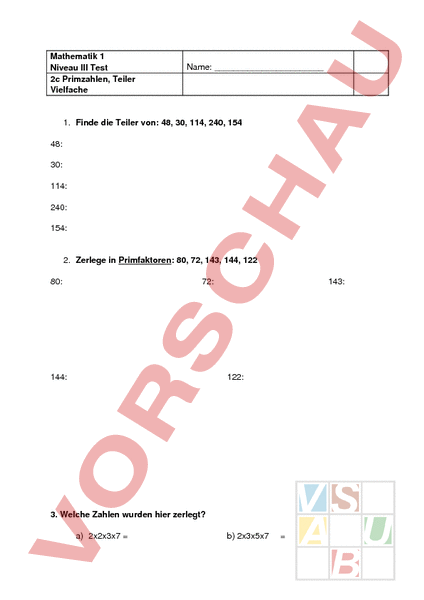 Arbeitsblatt: M 1. Sek neu - Mathematik - Anderes Thema