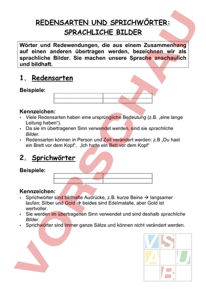 Arbeitsblatt: Redensarten & Sprichwörter - Deutsch - Anderes Thema
