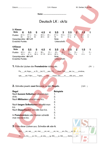 Arbeitsblatt: LZK Grammatik CK/TZ - Deutsch - Grammatik