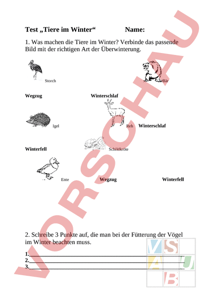 Arbeitsblatt: Tiere im Winter - Biologie - Gemischte Themen