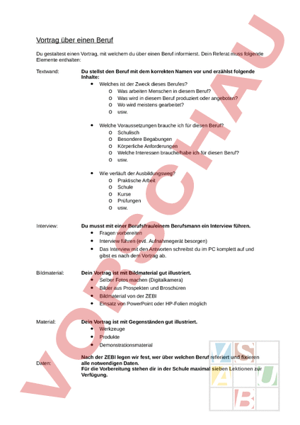 Arbeitsblatt: Vortrag_Beruf - Lebenskunde - Berufswahl