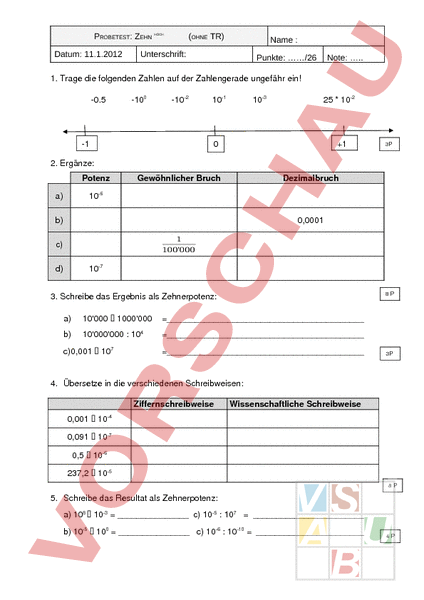 Arbeitsblatt: Zehnerpotenzen - Mathematik - Anderes Thema Arbeitsblatt: Zehnerpotenzen - Mathematik - Anderes Thema