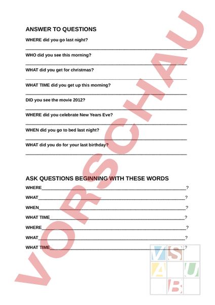 Arbeitsblatt: questions - Englisch - Grammatik