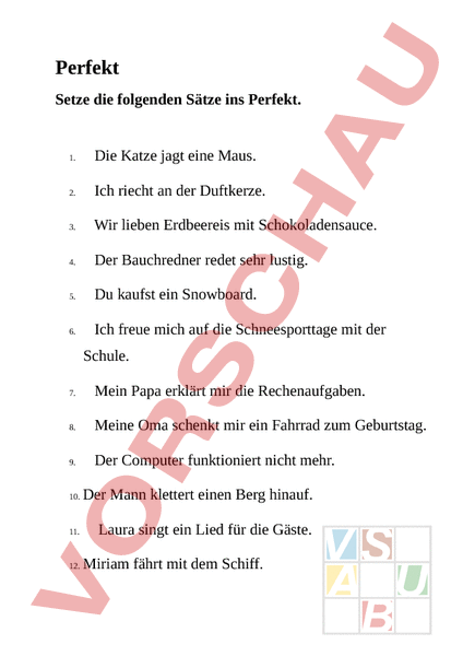Arbeitsblatt: Perfekt - Deutsch - Grammatik