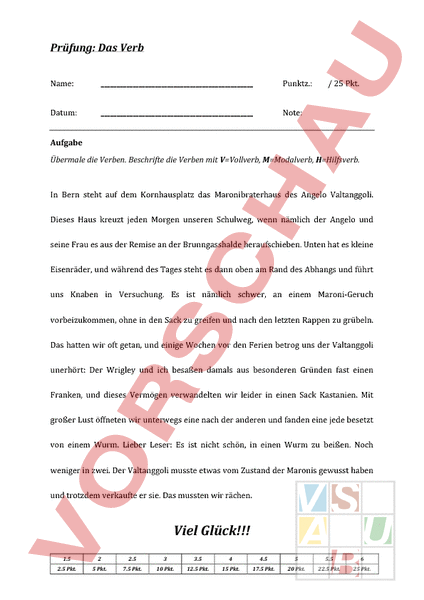 Arbeitsblatt: Prüfung Modal-/Hilfs-/Vollverben - Deutsch - Grammatik