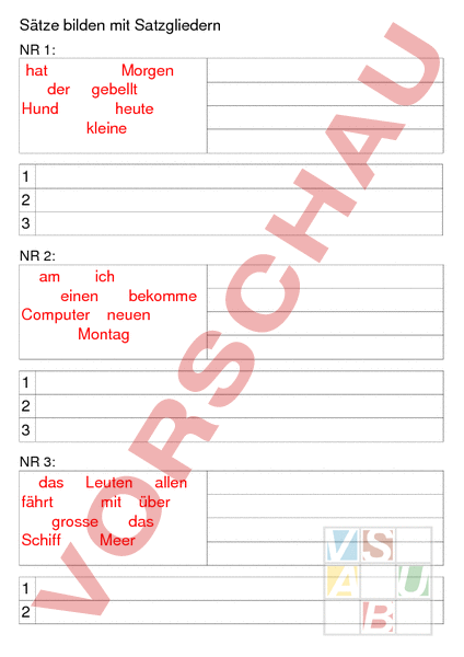 Arbeitsblatt: Sätze bilden aus Satzgliedern - Deutsch - Grammatik