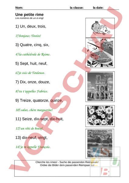 Arbeitsblatt: une petite rime - Französisch - Wortschatz