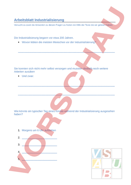 Arbeitsblatt: Industrialisierung AB - Geschichte - Neuzeit