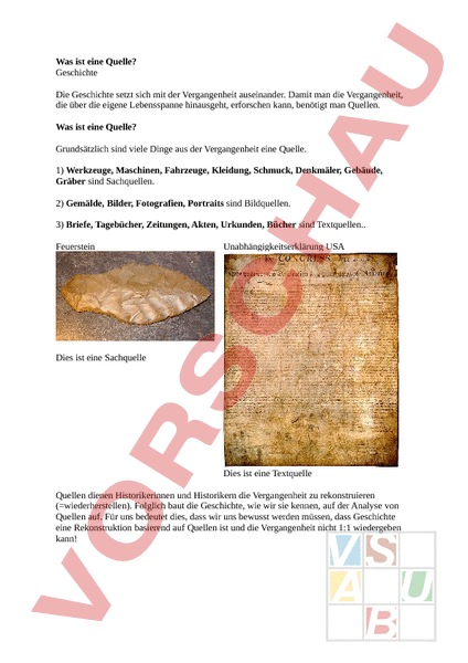 Arbeitsblatt: Was ist eine Quelle - Geschichte - Anderes Thema