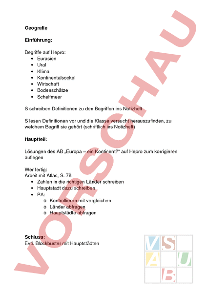 Arbeitsblatt: Länder Europas - Geographie - Europa
