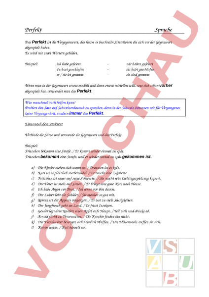 Arbeitsblatt: Das Perfekt - Deutsch - Grammatik