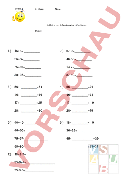 Arbeitsblatt: Addition und Subtraktion im 100er Raum - Mathematik ...