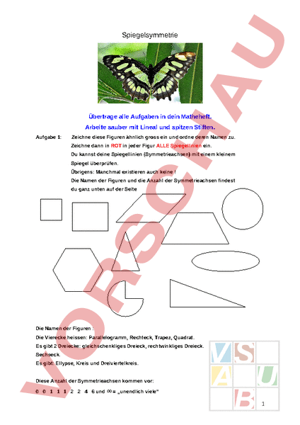 Arbeitsblatt: Spiegelsymmetrie - Geometrie - Symmetrien