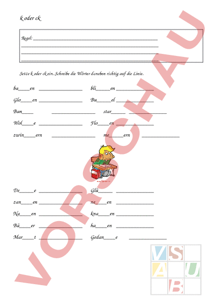 Arbeitsblatt: k oder ck Regelblatt - Deutsch - Rechtschreibung