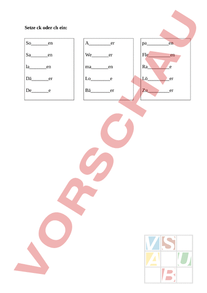 Arbeitsblatt: k oder ck? - Deutsch - Grammatik