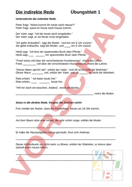 Arbeitsblatt: Indirekte Rede - Deutsch - Grammatik