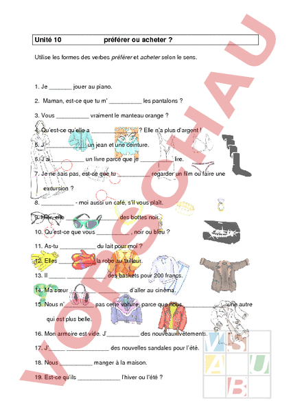 Arbeitsblatt: préférer_acheter - Französisch - Grammatik