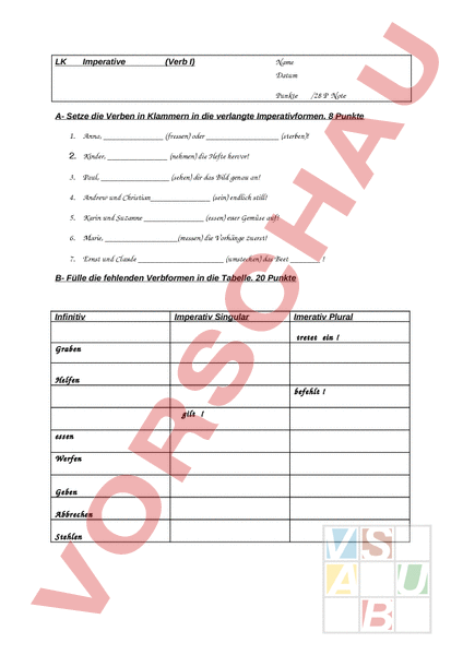 Arbeitsblatt: Test Imperative - Deutsch - Grammatik