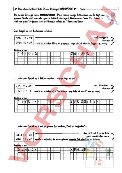 Arbeitsblatt: hs Division Hilfsaufgabe - Mathematik - Division