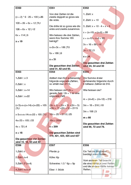 Arbeitsblatt: Textgleichungen - Mathematik - Gleichungen / Ungleichungen