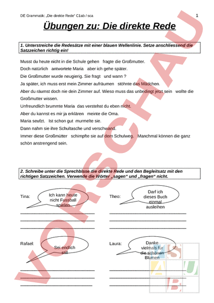 Arbeitsblatt: Direkte Rede - Deutsch - Grammatik