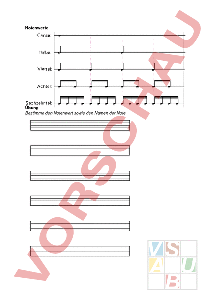 Arbeitsblatt: Notenwerte - Musik - Musiktheorie / Noten