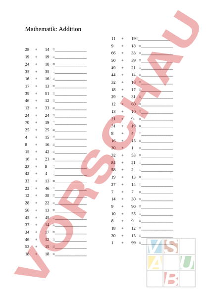 Arbeitsblatt: Addition - Mathematik - Addition