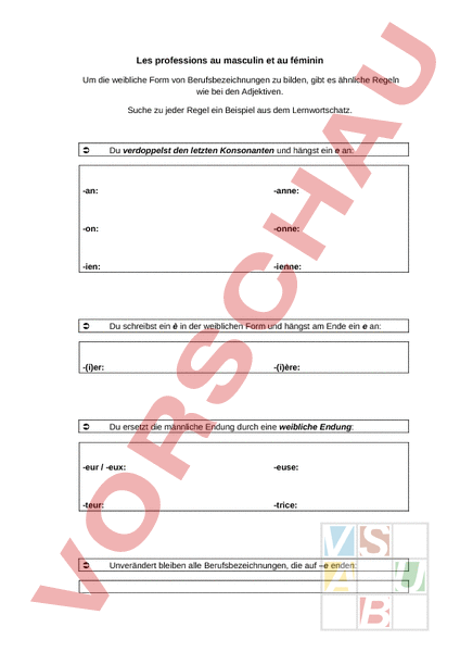 Arbeitsblatt: les professions masc./fém. - Französisch - Grammatik