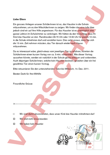 Arbeitsblatt: Haustiere in der Schule - Deutsch - Gemischte Themen