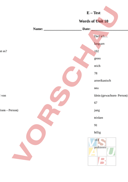 Arbeitsblatt: Unit 10 - Words - Englisch - Wortschatz