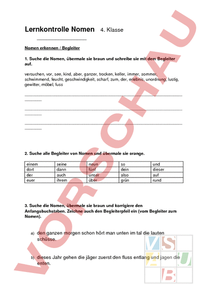 Arbeitsblatt: Lernkontrolle Nomen - Deutsch - Grammatik