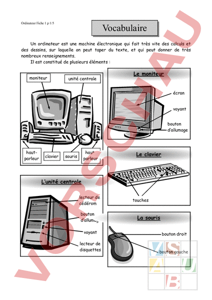 Arbeitsblatt: Vocabulaire ordinateur - Französisch - Wortschatz