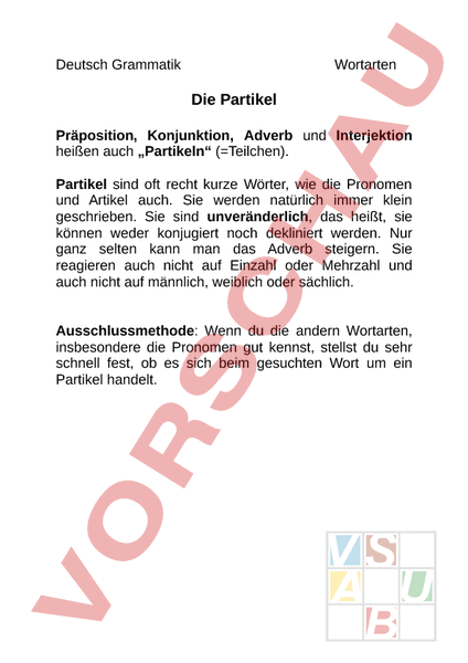 Arbeitsblatt: Einstiegsfolie Partikel - Deutsch - Grammatik
