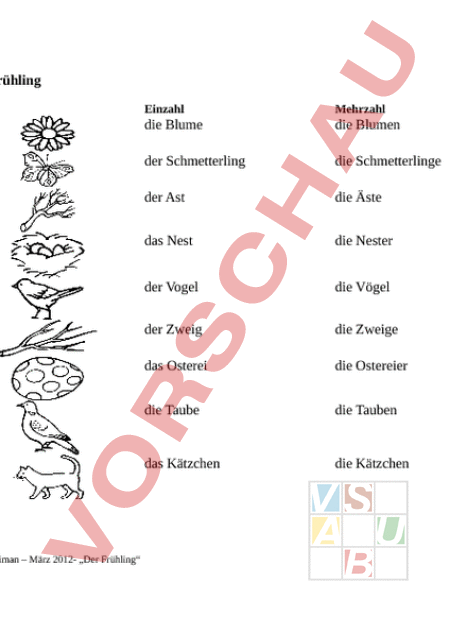 Arbeitsblatt: Der Frühling - Bild/Singular/Plural/Satz - Deutsch - DaZ
